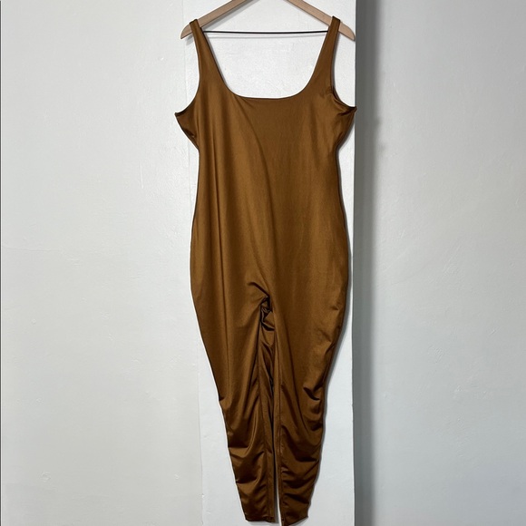 SKIMS | Dresses | Skims Allinone Shine Square Neck Bodysuit In Caramel ...